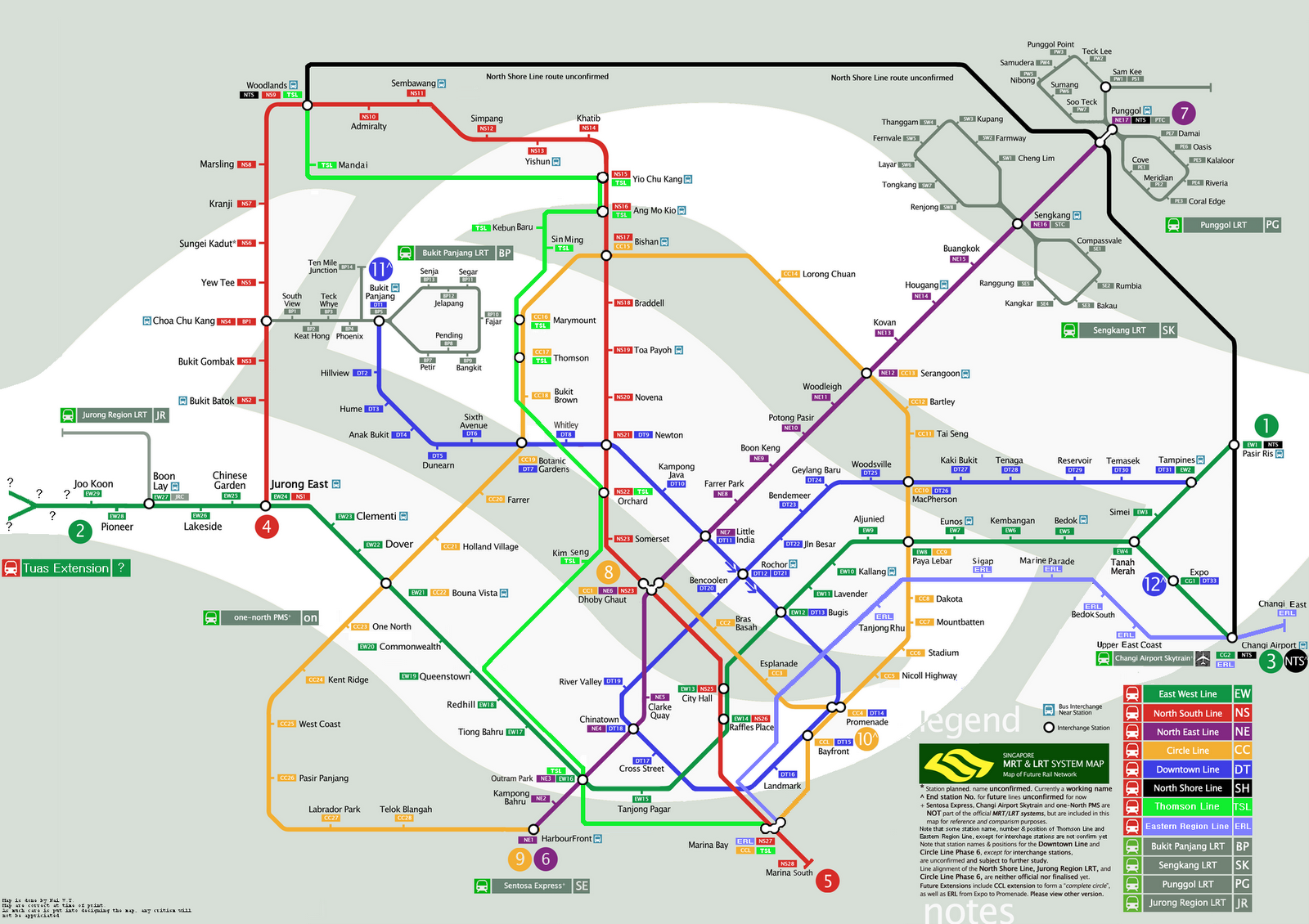 Singapore MRT & LRT train rail maps